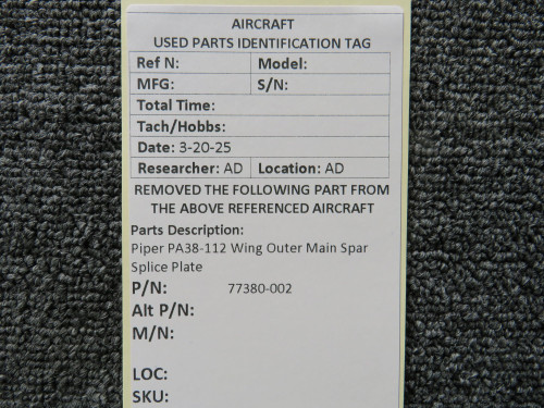 77380-002 Piper PA38-112 Wing Outer Main Spar Splice Plate For Sale