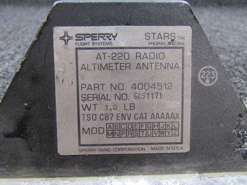 4004512 Sperry, UBC AT-220 Radio Altimeter Antenna For Sale
