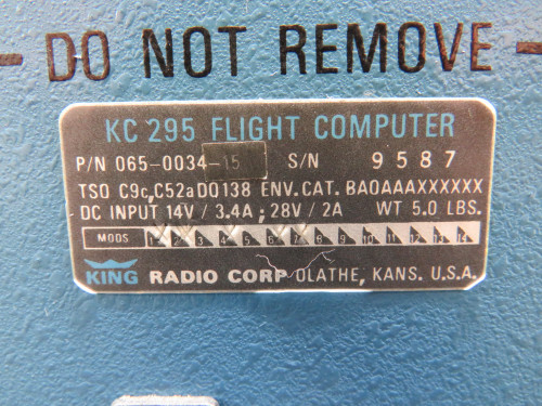 065-0034-15 King Radio KC-295 Flight Computer w Modifications 14-28V ...