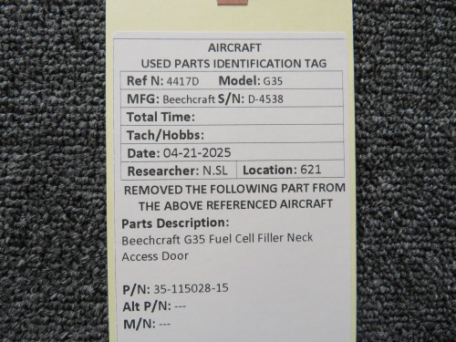 35-115028-15 Beechcraft G35 Fuel Cell Filler Neck Access Door For Sale