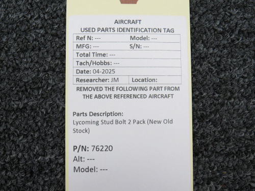 76220 Lycoming Stud Bolt 2 Pack (New Old Stock) For Sale