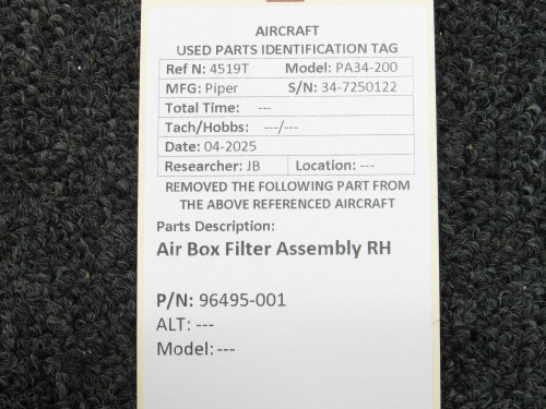96495-001 Piper PA34-200 Air Box Filter Assembly RH For Sale