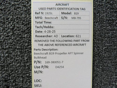 169-380051-7 (Use: D4254) Beechcraft B19 Propeller Aft Spinner Bulkhead ...