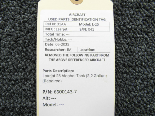 6600143-7 Learjet 25 Alcohol Tank (2.2 Gallon) (Repaired) For Sale