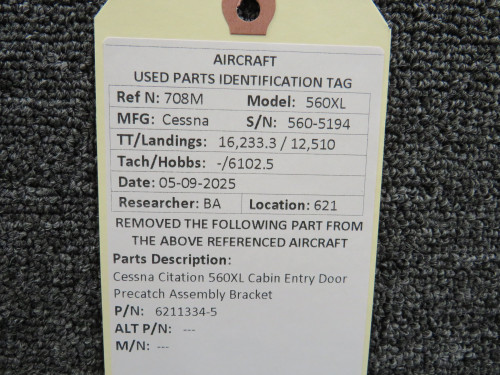 6211334-5 Cessna Citation 560XL Cabin Entry Door Precatch Assembly ...