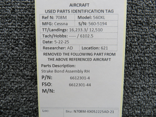 6612301-4 (FSO: 6612301-44) Cessna Citation 560XL Strake Bond Assembly ...