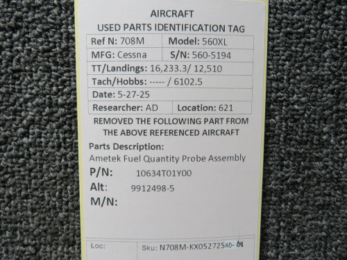 10634T01Y00 (Alt: 9912498-5) Ametek Fuel Quantity Probe Assembly For Sale