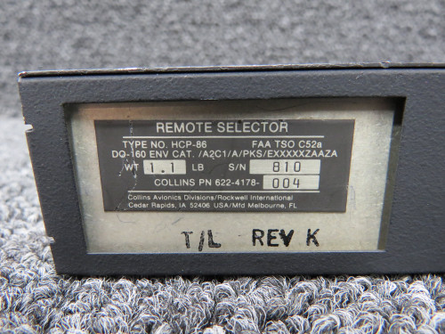 622-4178-004 Collins Avionics HCP-86 Remote Selector Panel (No Connector)
