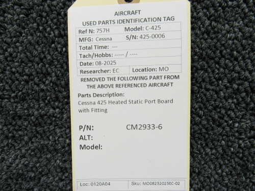 CM2933-6 Cessna 425 Heated Static Port Board with Fitting For Sale