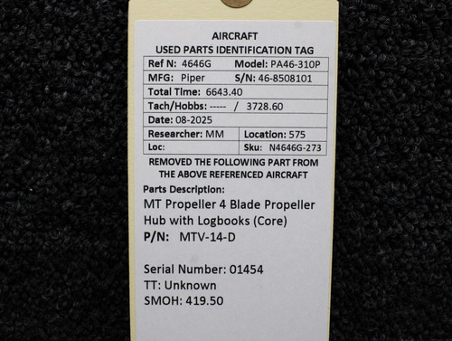 MTV-14-D MT Propeller 4 Blade Propeller Hub with Logbooks (Prop Struck ...