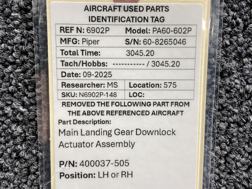 400037-505 Piper PA60-602P Aerostar Main Landing Gear Downlock Actuator
