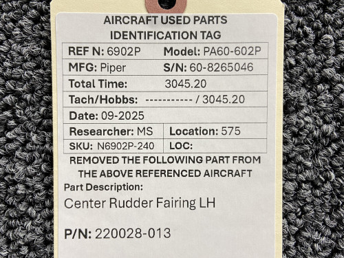 220028-013 Piper PA60-602P Aerostar LH Center Rudder Fairing