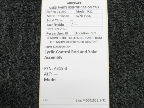 A319-3 Robinson R22 Cyclic Control Rod and Yoke Assembly For Sale