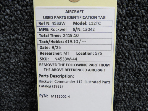 M112002-4 Rockwell Commander 112 Illustrated Parts Catalog (Date: 1982)