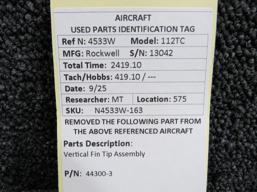 44300-3 Rockwell 112TC Vertical Fin Tip Assembly for Sale
