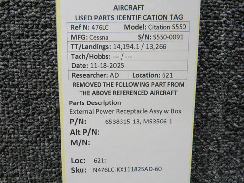 6538315-13, MS3506-1 Cessna Citation S550 External Power Receptacle ...