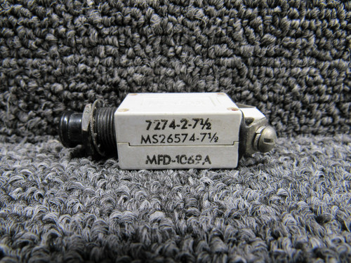 7274-2-7.5 (Alt: MS26574-7.5) Klixon Circuit Breaker (Amps: 7.5) For Sale