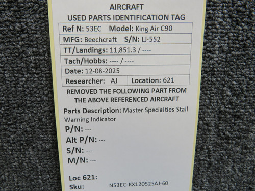 Master Specialties Stall Warning Indicator For Sale