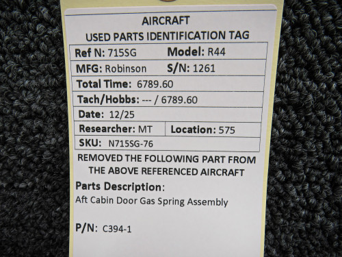 C394-1 Robinson R44 Aft Cabin Door Gas Spring Assembly For Sale