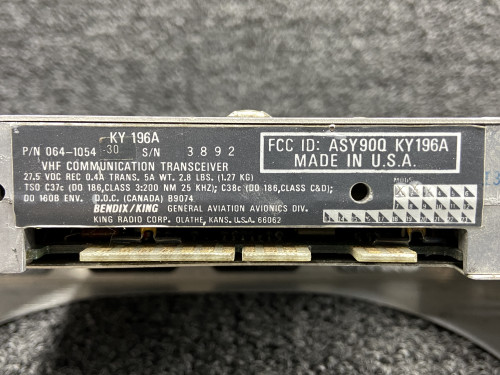 064-1054-30 Bendix KY-196A VHF Communication Radio with Tray & Mods ...