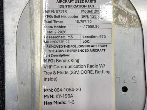 064-1054-30 Bendix KY-196A VHF Communication Radio with Tray & Mods ...