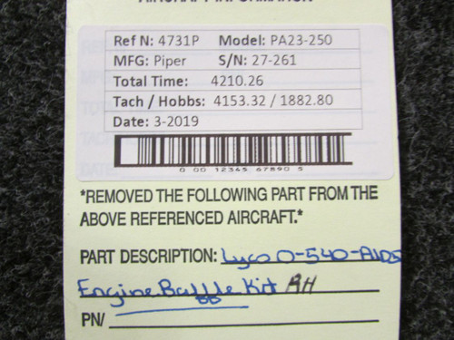 Piper PA23-250 Lycoming O-540-A1D5 Engine Baffle Kit RH