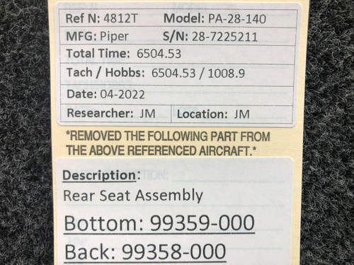 99359-000, 99358-000 Piper PA28-140 Rear Seat Assembly For Sale