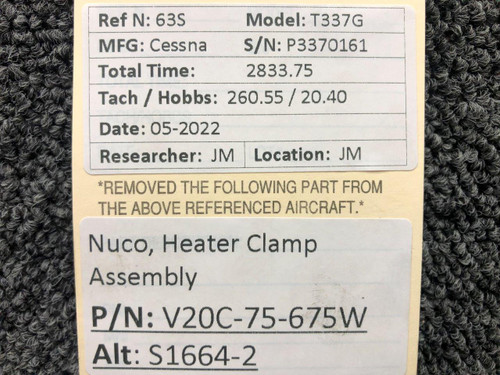 N20C-75-675W (ALT: S1664-2) Cessna T337G Nuco Heater Clamp Assembly