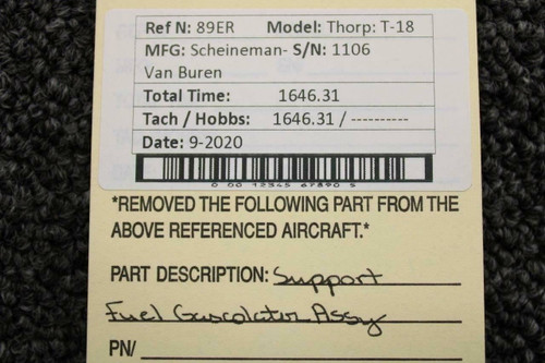 Thorp T-18 Support Fuel Gascolator Assy