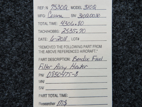 0850475-8 Cessna 310Q Bendix Fuel Filter Assembly Heater