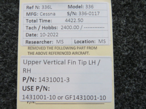 1431001-3 (Use: GF1431001-10) Cessna 336 Upper Vertical Fin Tip LH / RH ...