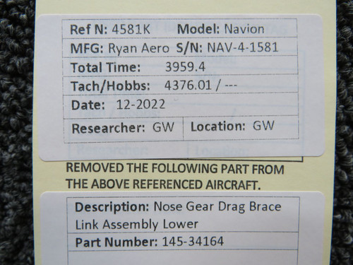 145-34164 Ryan Navion Nose Gear Drag Brace Link Assembly Lower