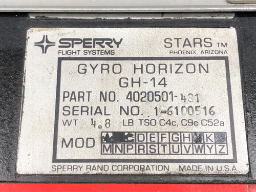 4020501-431 Sperry GH-14 Horizon Gyro Indicator with Mods