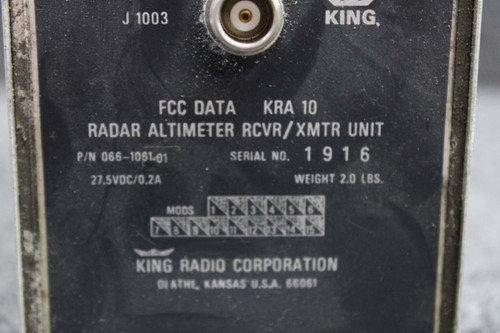 066-1061-01 King Radio KRA-10 Radar Altimeter Receiver, Transmitter ...