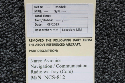 NCS-812 Narco Avionics Nav, Comm Radio with Tray, Missing Knob (Core ...