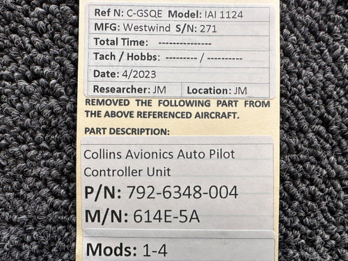 792-6348-004 Collins 614E-5A Auto Pilot Controller Unit, Damaged Face ...