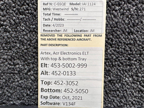 453-5002-999 Rev.G Artex C406-1 Emergency Locator Transmitter has Tray ...