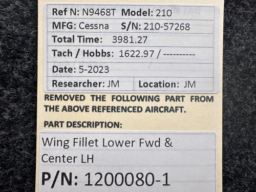 1200080-1 Cessna 210 Wing Fillet Lower Forward and Center LH