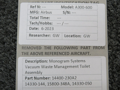 14400-230A2 Monogram Systems Vacuum Waste Management Toilet Assembly Unit