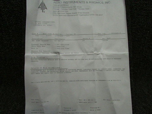 822-1033-100 Collins EAP-703 Engine and Alert Processor has 8130-3 ...