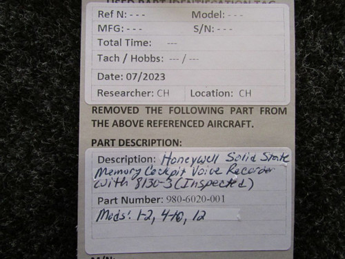 980-6020-001 Honeywell Cockpit Voice Recorder has 8130-3 (Inspected ...
