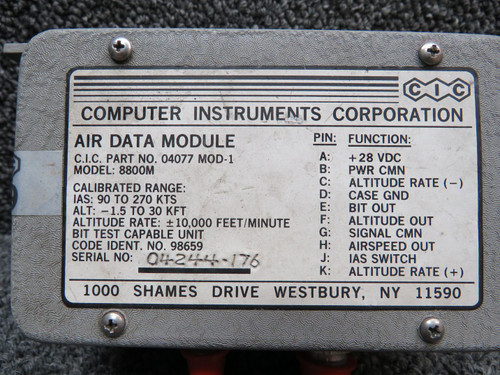 04077 MOD-1 CIC 8800M Air Data Module, 28 Volts, Altitude Rate: 10000 ...