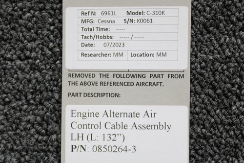 0850264-3 Cessna 310K Engine Left Hand Alternate Air Control Cable ...