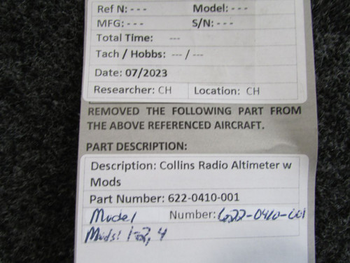 622-0410-001 Collins 860F-2 Radio Altimeter Transceiver has Modifications