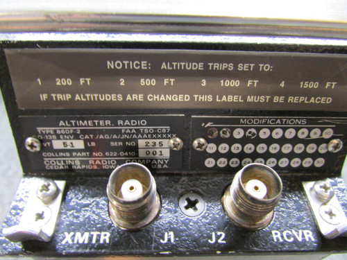622-0410-001 Collins 860F-2 Radio Altimeter Transceiver has Modifications