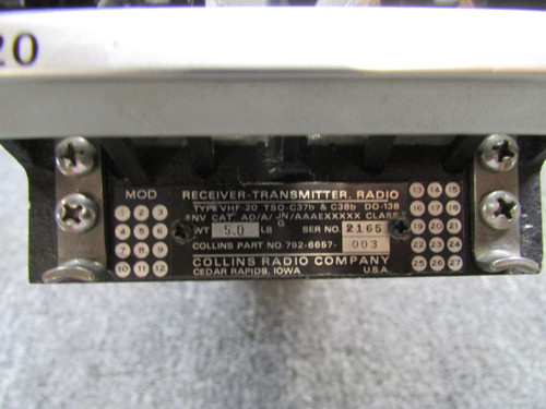 792-6657-003 Collins VHF-20 Transmitter, Radio Receiver For Sale
