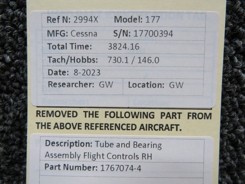 1767074-4 Cessna 177 RH Tube and Bearing Assembly Flight Controls