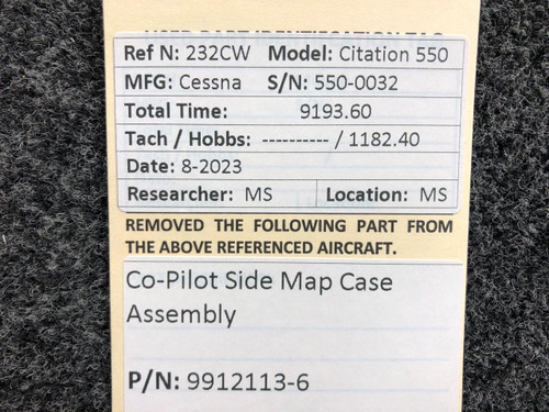9912113-6 Cessna Citation 550 Co-Pilot Side Map Case Assembly For Sale