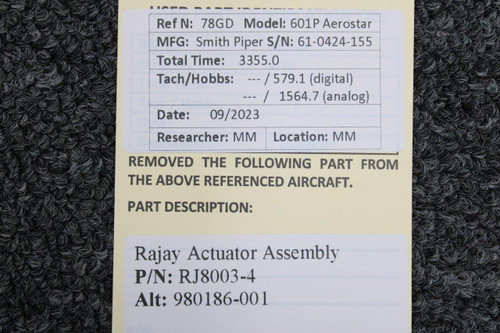 RJ8003-4 (Alt PN: 980186-001) Aerostar 601P Rajay Actuator Assembly