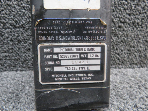 52D75 Mitchell Pictorial Voltage 28 Turn and Bank Indicator